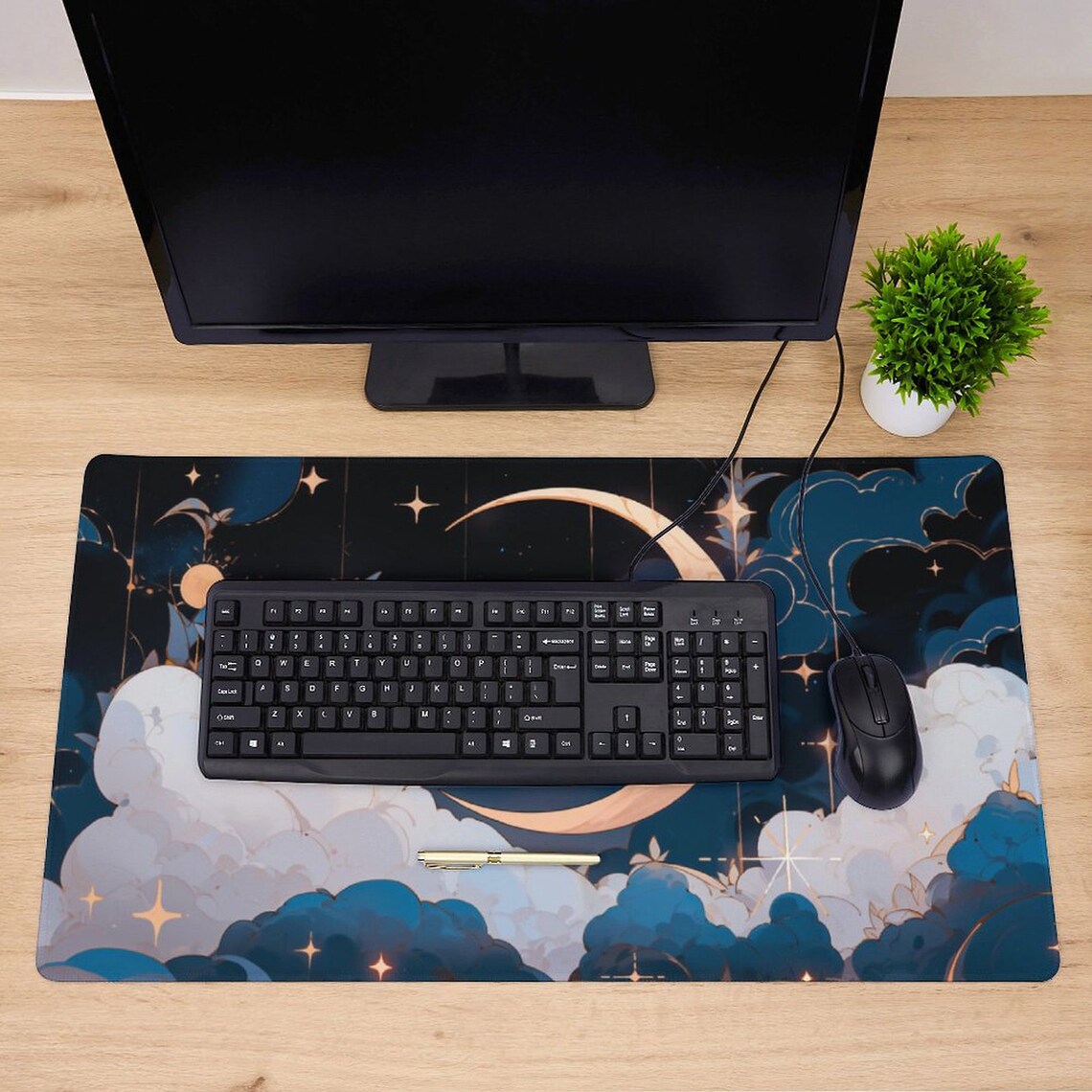 Moon and Cloud Desk Mat Celestial Large Gaming Mouse Pad Night Sky ...