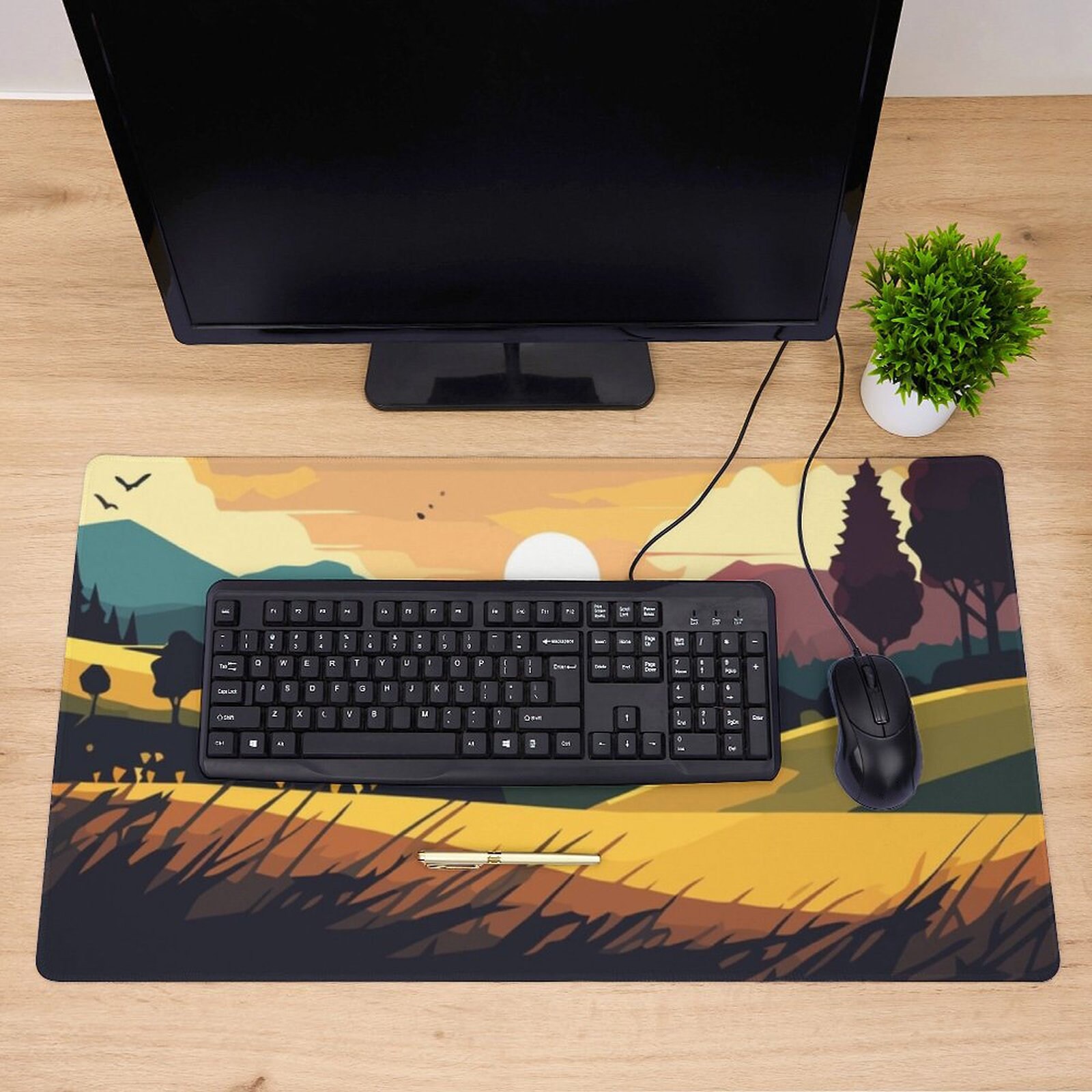 Nature Landscape Desk Mat Sunset Mountains Desk Mat Extended Mouse Pad ...