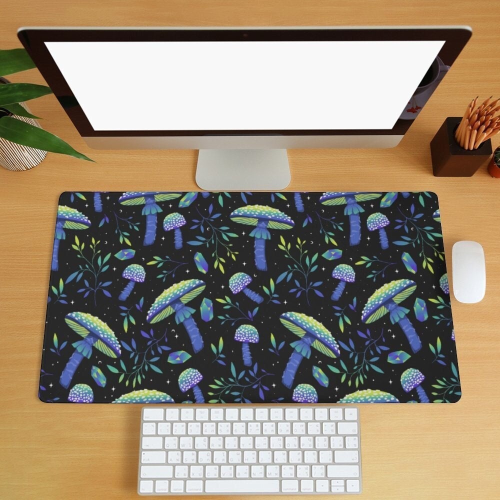 Psychedelic Mushroom Desk Mat Black Aesthetic Mouse Pads Plant - Etsy