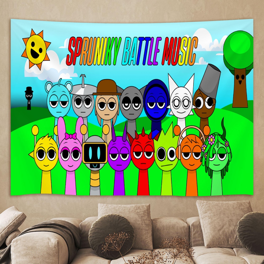 Sprunki Battle Music Wall Tapestry, Rainbow Friends Tapestry, Funny ...