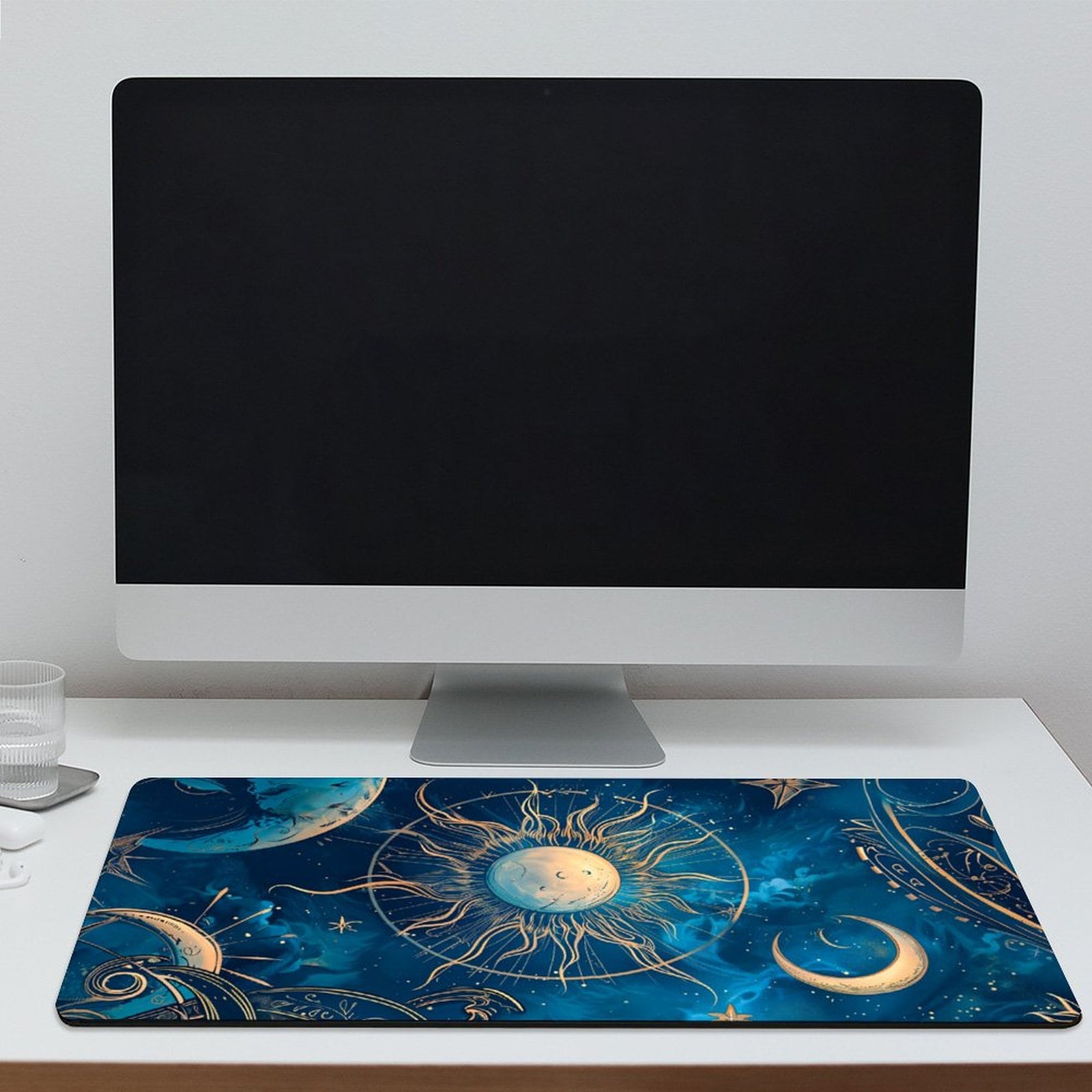 Blue Magical Desk Mat Sun and Moon Gaming Keyboard Mat Extra Large Desk ...