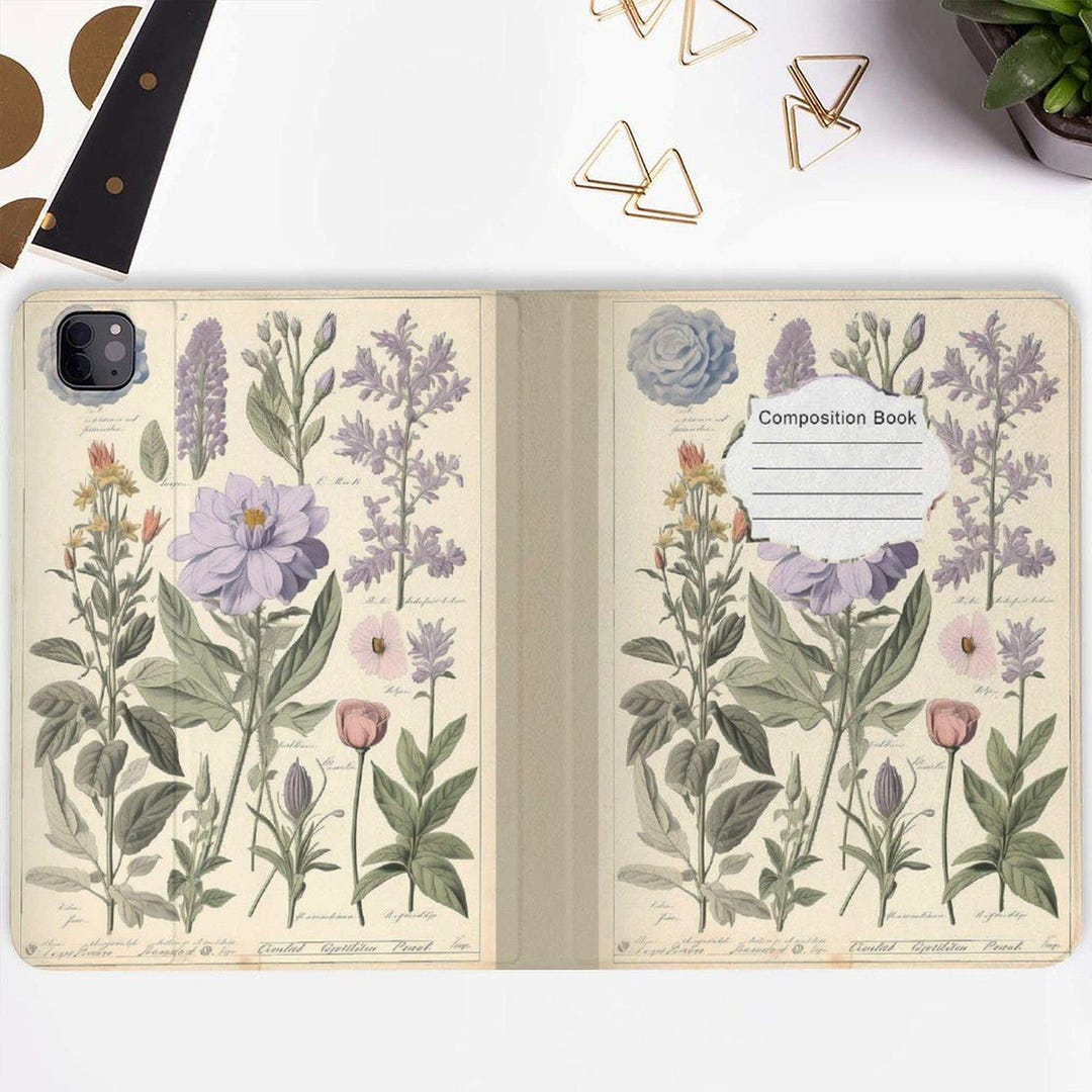 Flower Composition Book iPad Hard Case With Pencil Holder Cover for ...