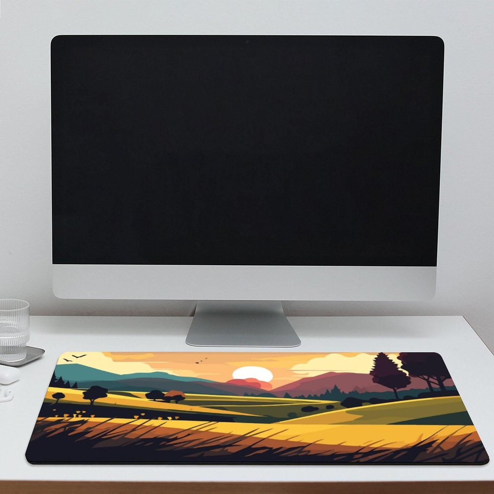 Nature Landscape Desk Mat Sunset Mountains Desk Mat Extended Mouse Pad ...