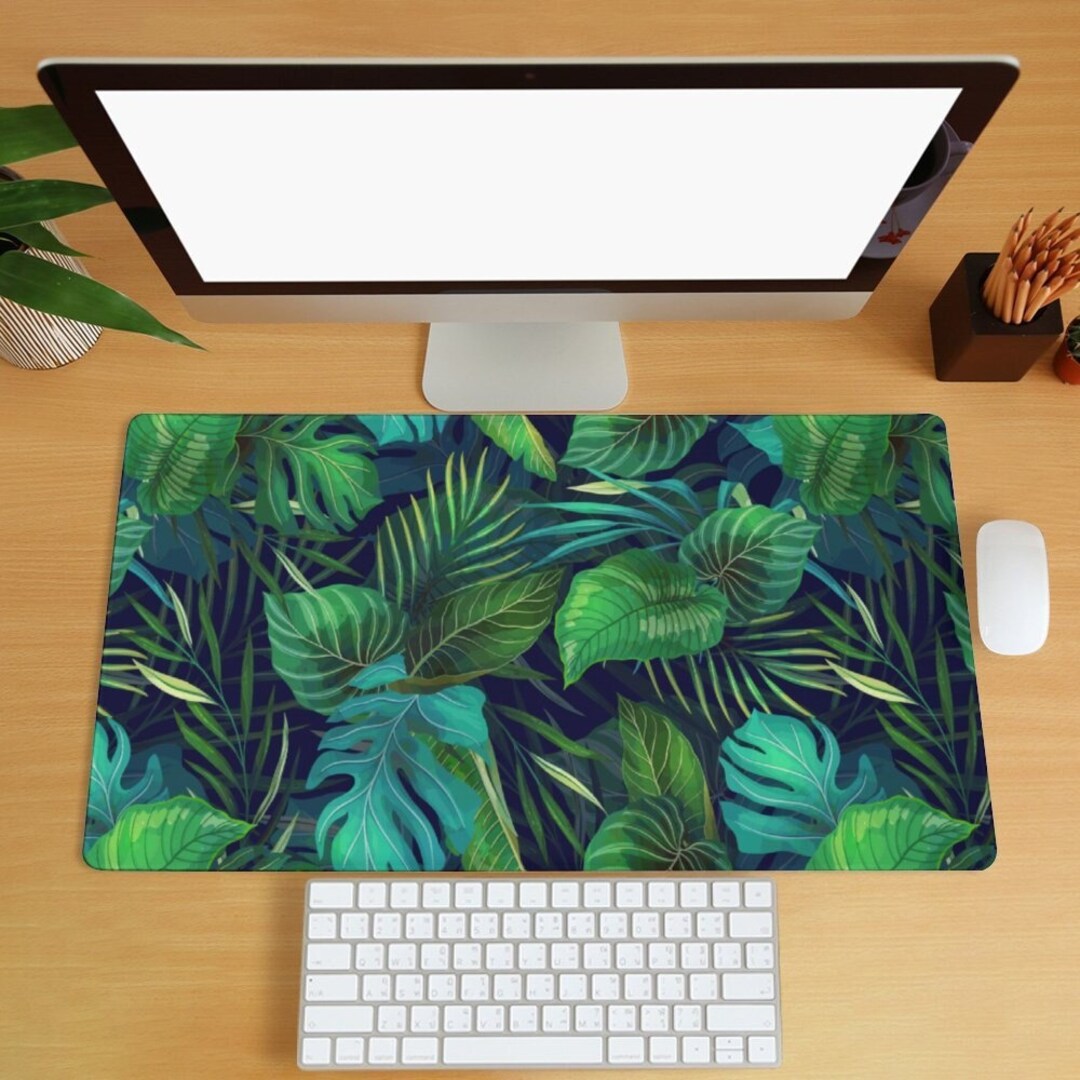 Dark Monstera Leaves Desk Mat, Tropical Plants Desk Mat, Nature Mouse ...