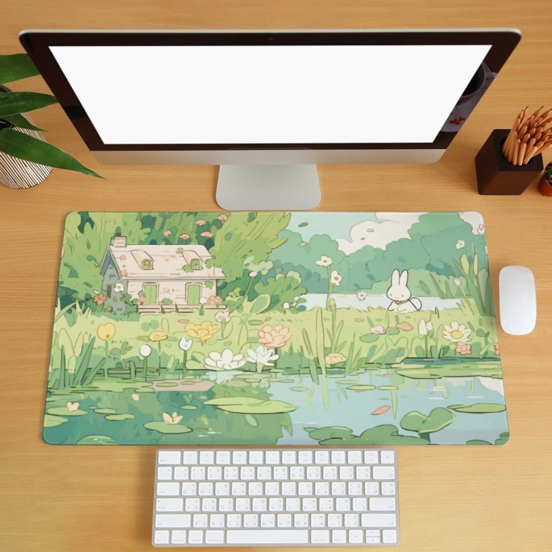 Kawaii Green Desk Mat Cartoon Animal Mouse Pad Anime Forest Desk Mat ...