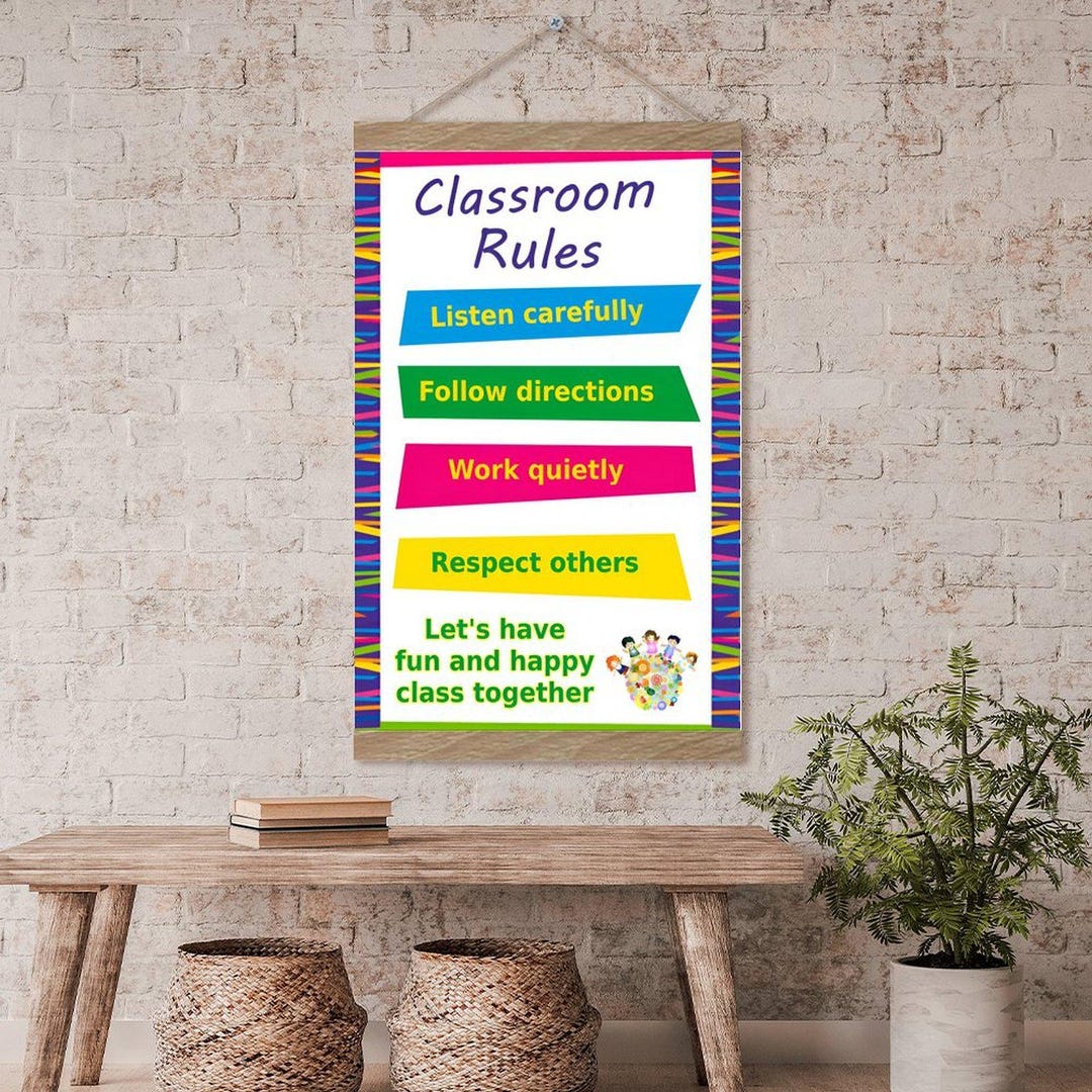 Class Rules Sign Classroom Motivational Pennant Classroom Rules Hanging Canvas Print, Classroom ...