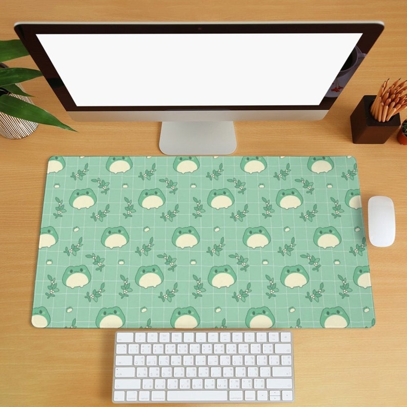Cute Kawaii Frog Desk Mat Plant Gaming Mouse Pad Green Cartoon Computer ...