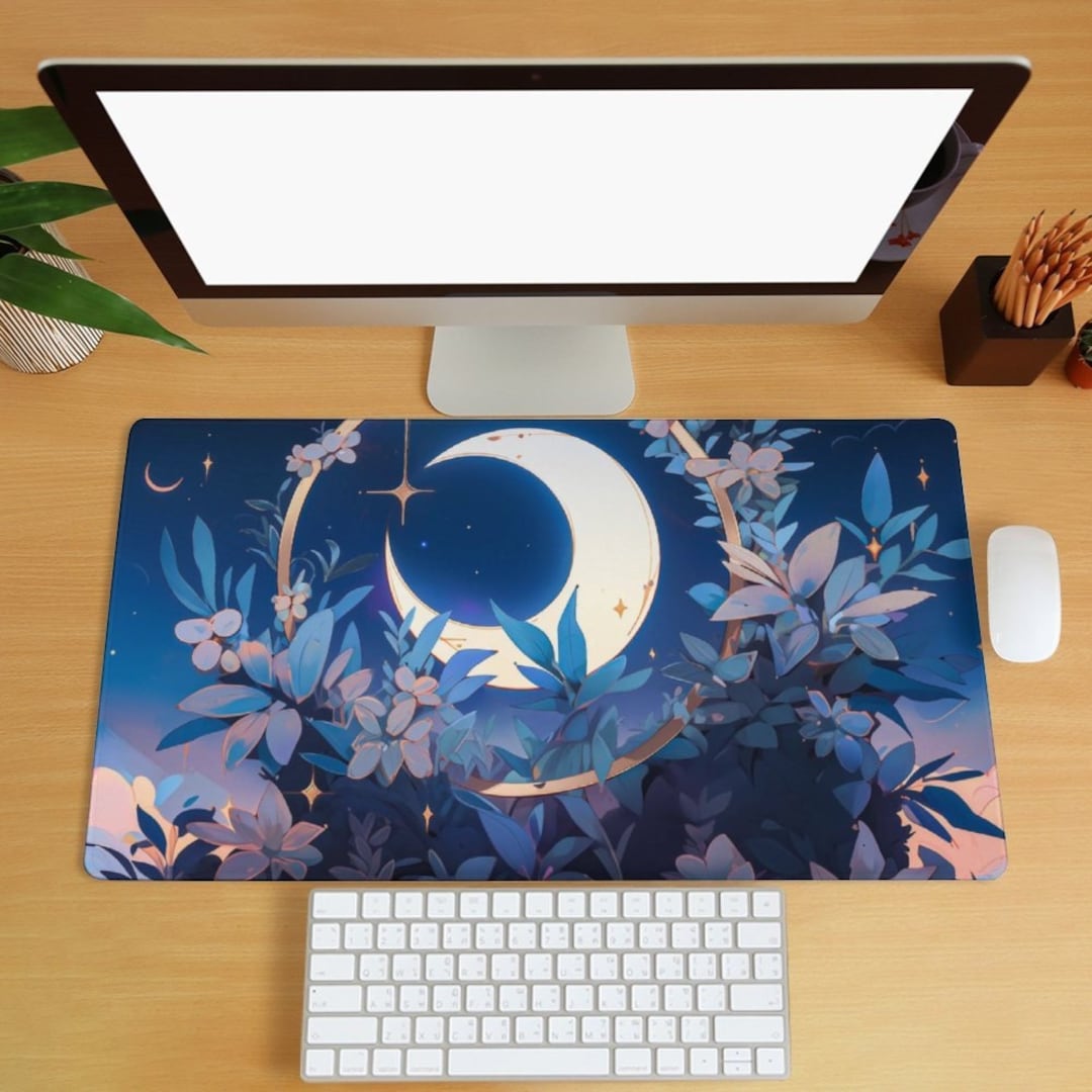 Celestial Moon Desk Mat Moon and Leaves Gaming Mouse Pad Gamer Desk Pad ...