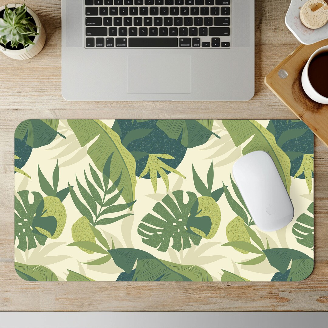 Tropical Leaves Desk Mat Boho Green Leaves Desk Mat Big Gaming Mousepad ...