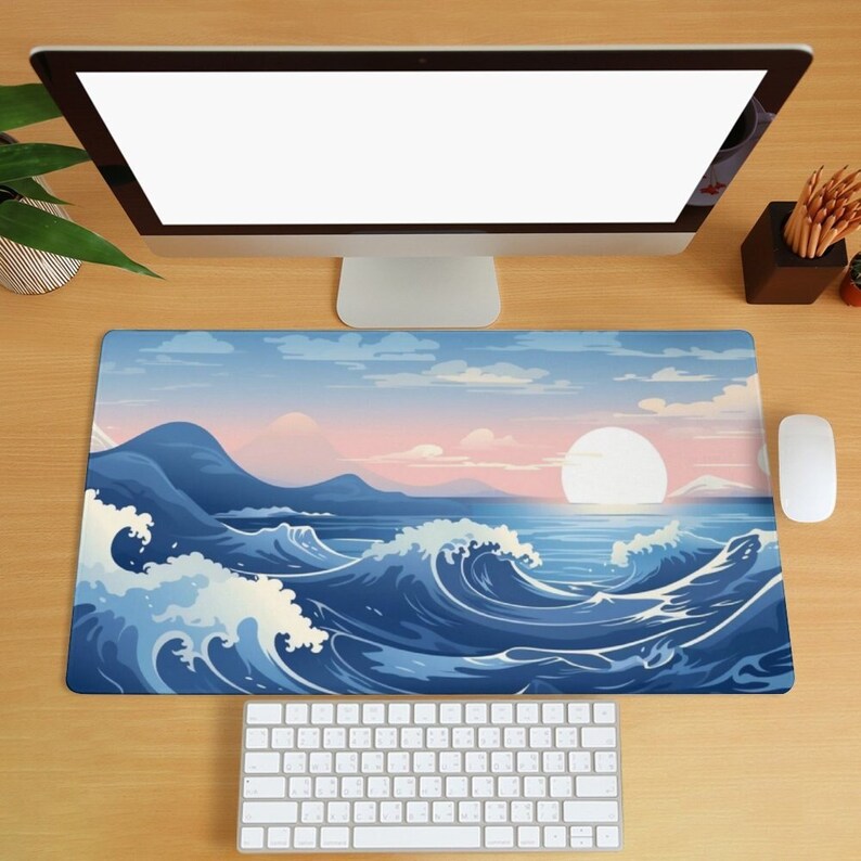 Ocean Waves Desk Mat, Blue Waves, Desk Mat, Anime Aesthetic Mouse Pad ...