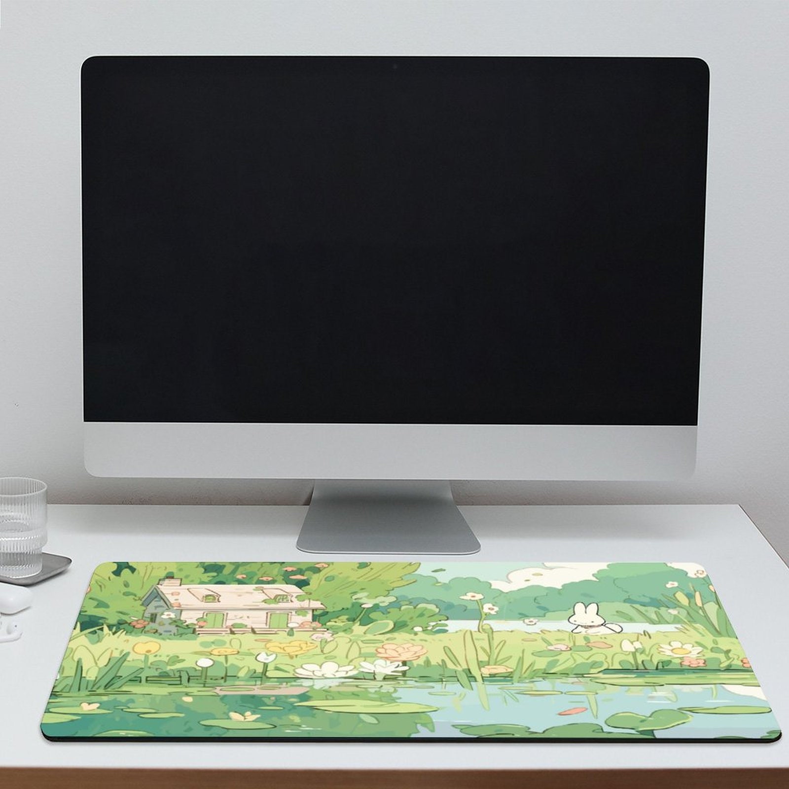 Kawaii Green Desk Mat Cartoon Animal Mouse Pad Anime Forest Desk Mat ...