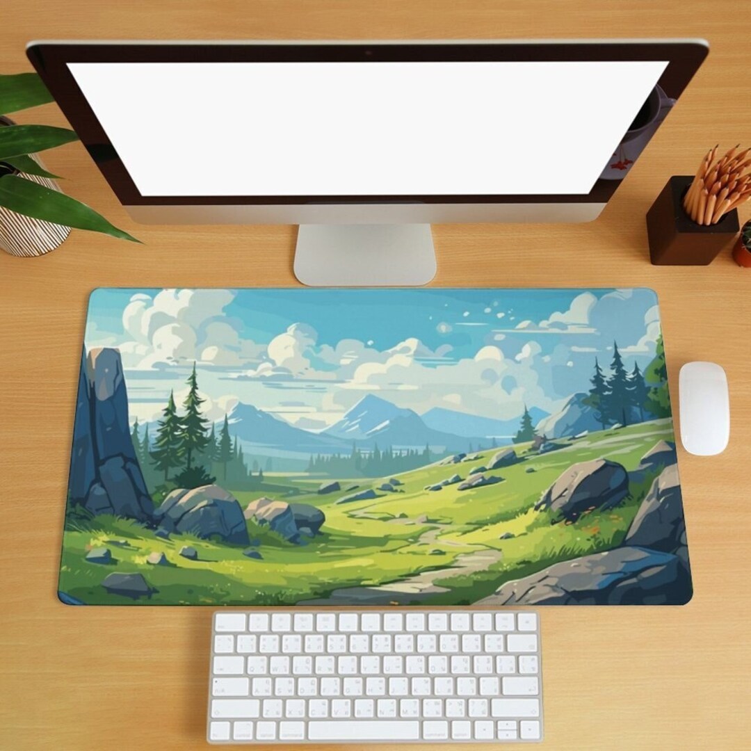 Forest Scenery Desk Mat, Blue Sky Mountain Desk Mat, Nature Landscape ...