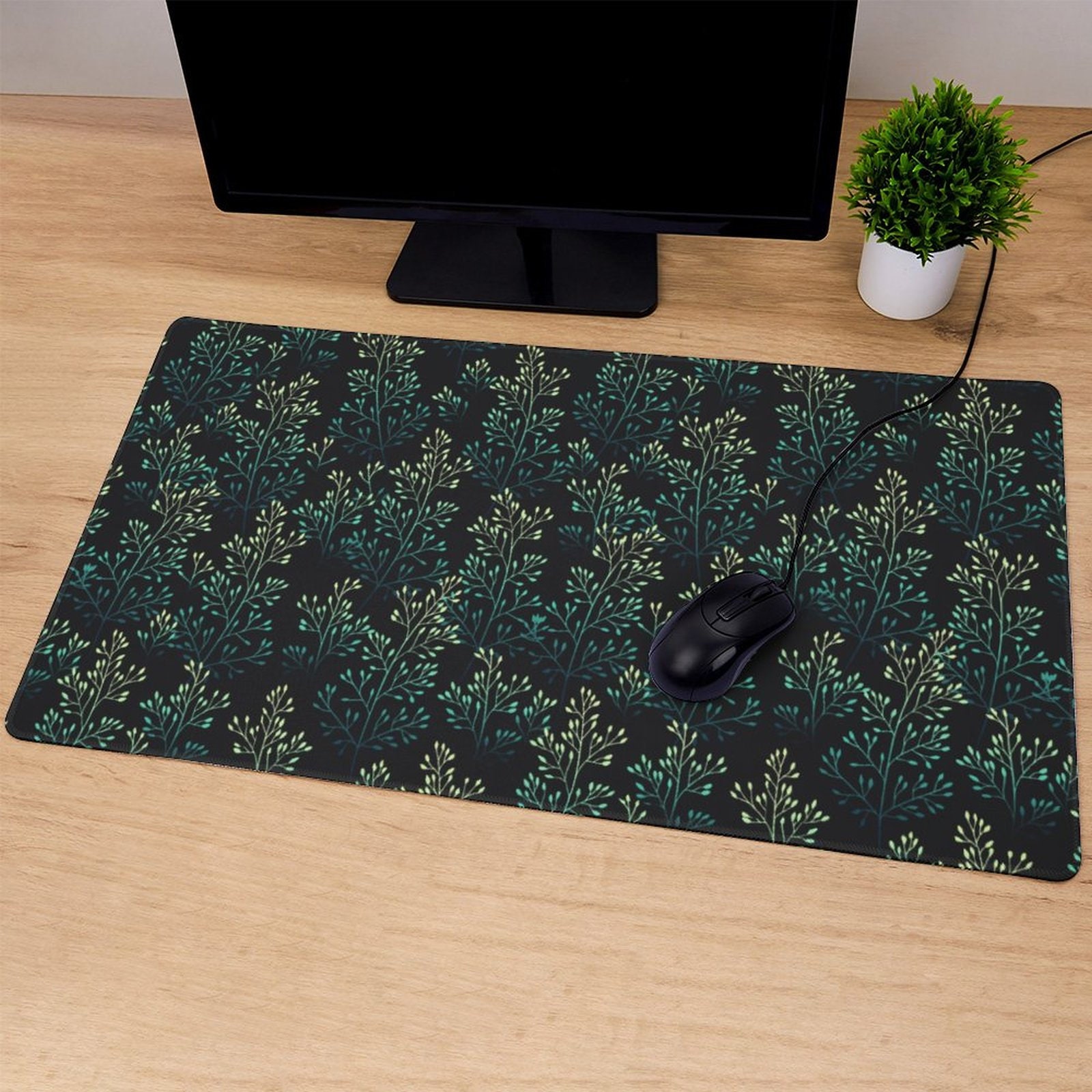 Botanical Desk Mat, Green Leaves Desk Mat, Plant Mouse Pad, Large ...