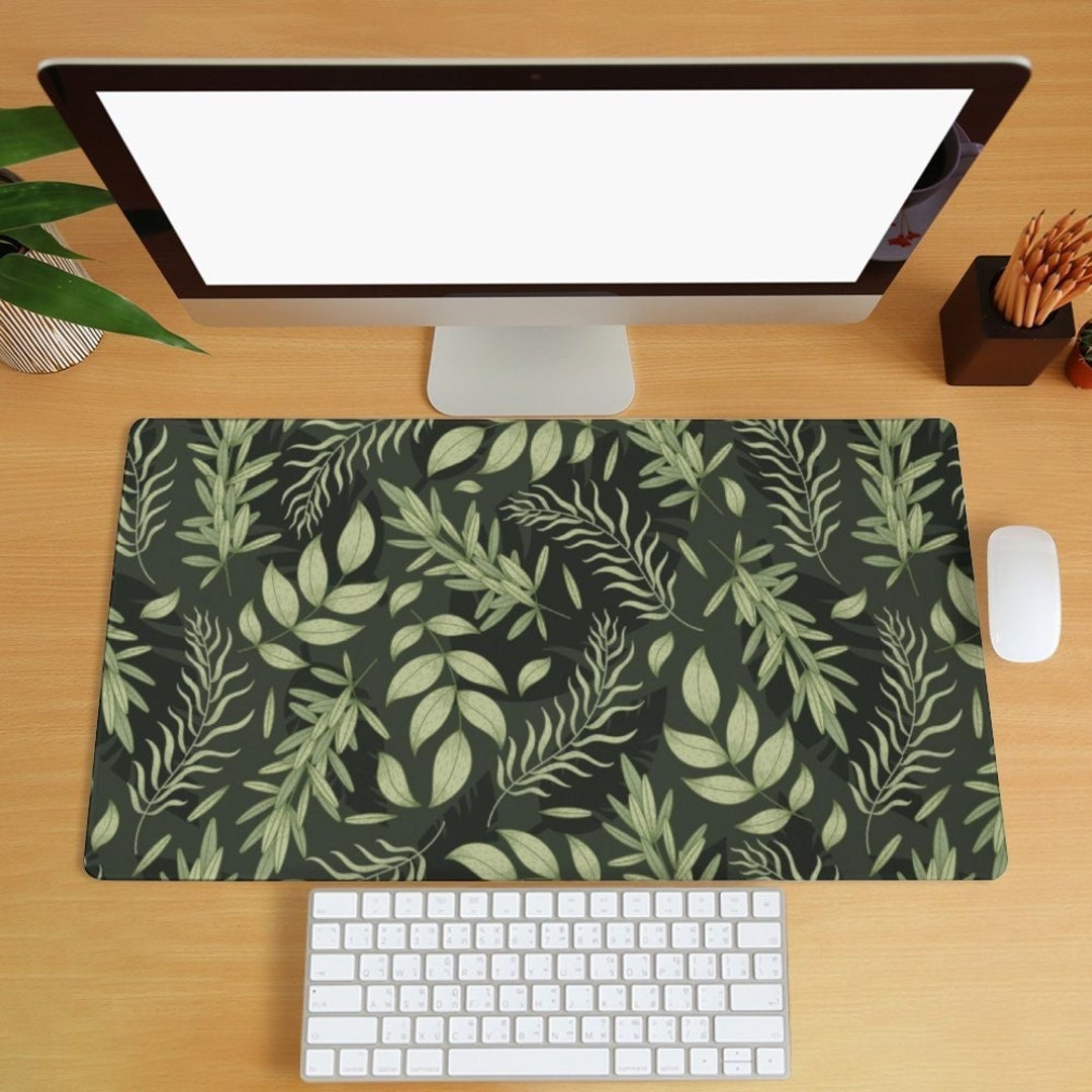 Green Leaves Desk Mat Green Plants Gaming Mouse Pad Aesthetic Botanical ...