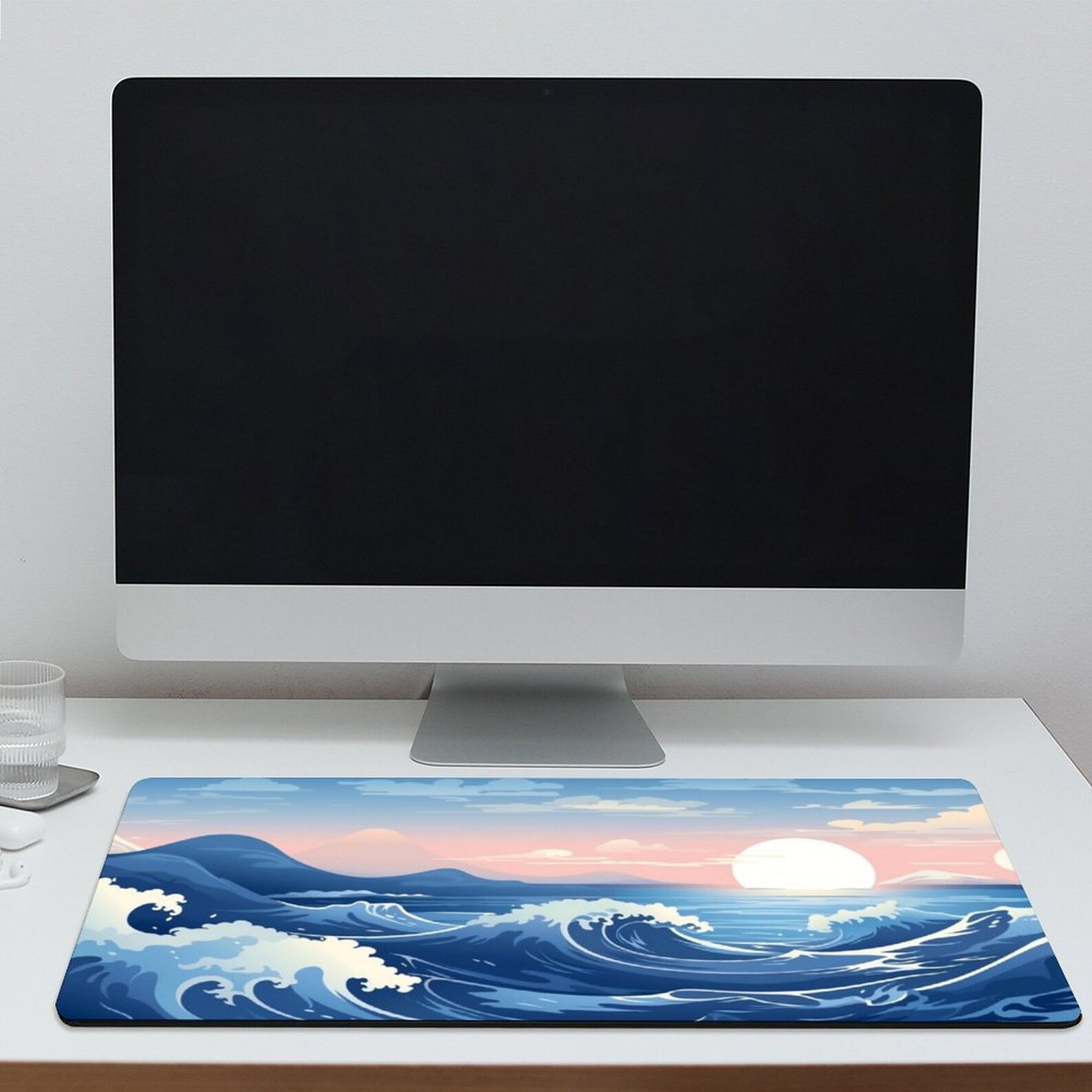 Ocean Waves Desk Mat, Blue Waves, Desk Mat, Anime Aesthetic Mouse Pad ...