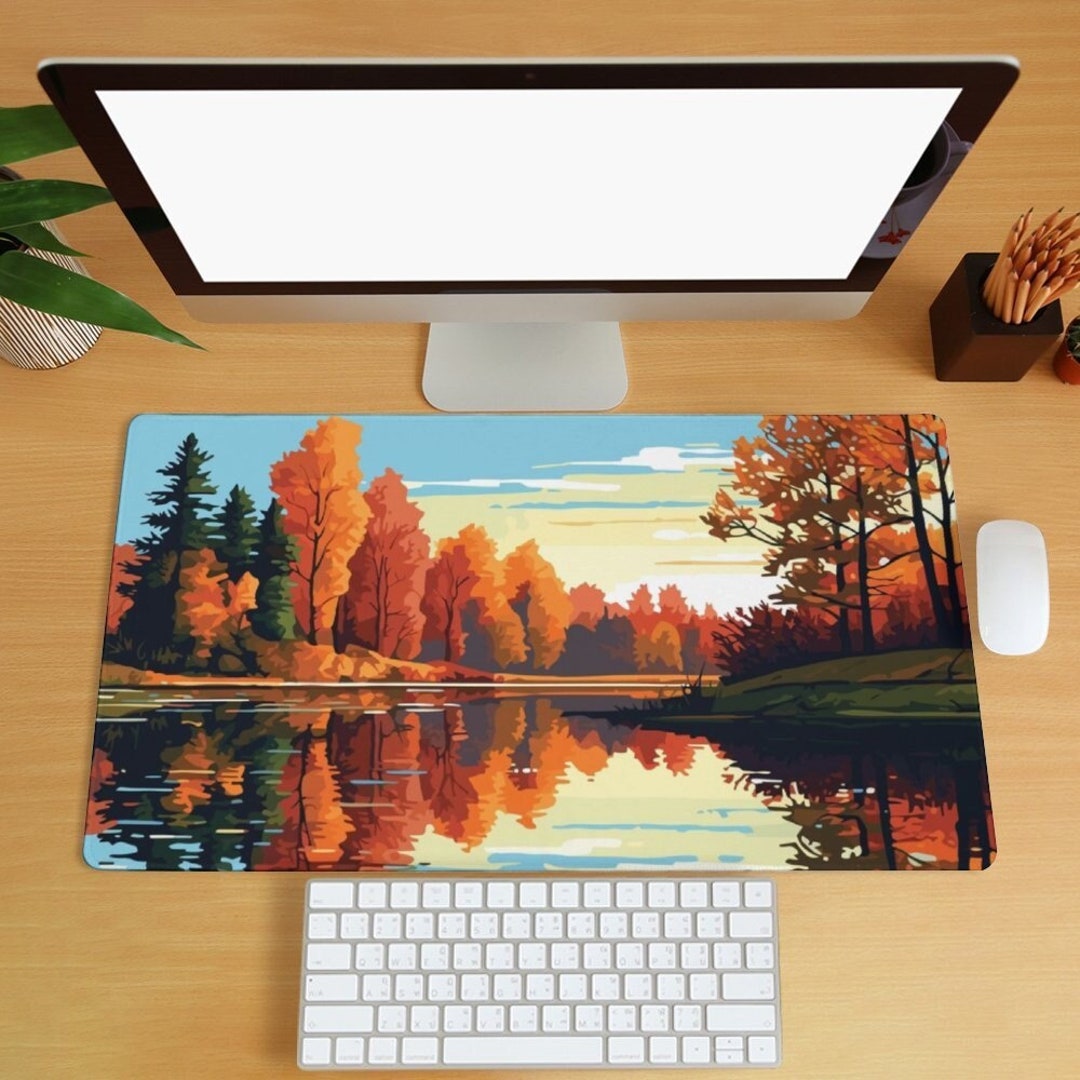 Autumn Forest Desk Mat Fall Leaves Desk Mat Large Landscape Desk Mat ...