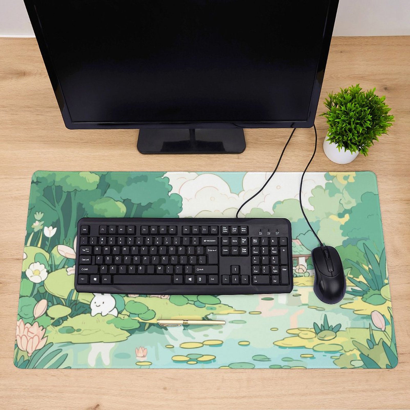 Kawaii Cartoon Animal Desk Mat Green Plant Flower Plant Desk Pad Cute ...