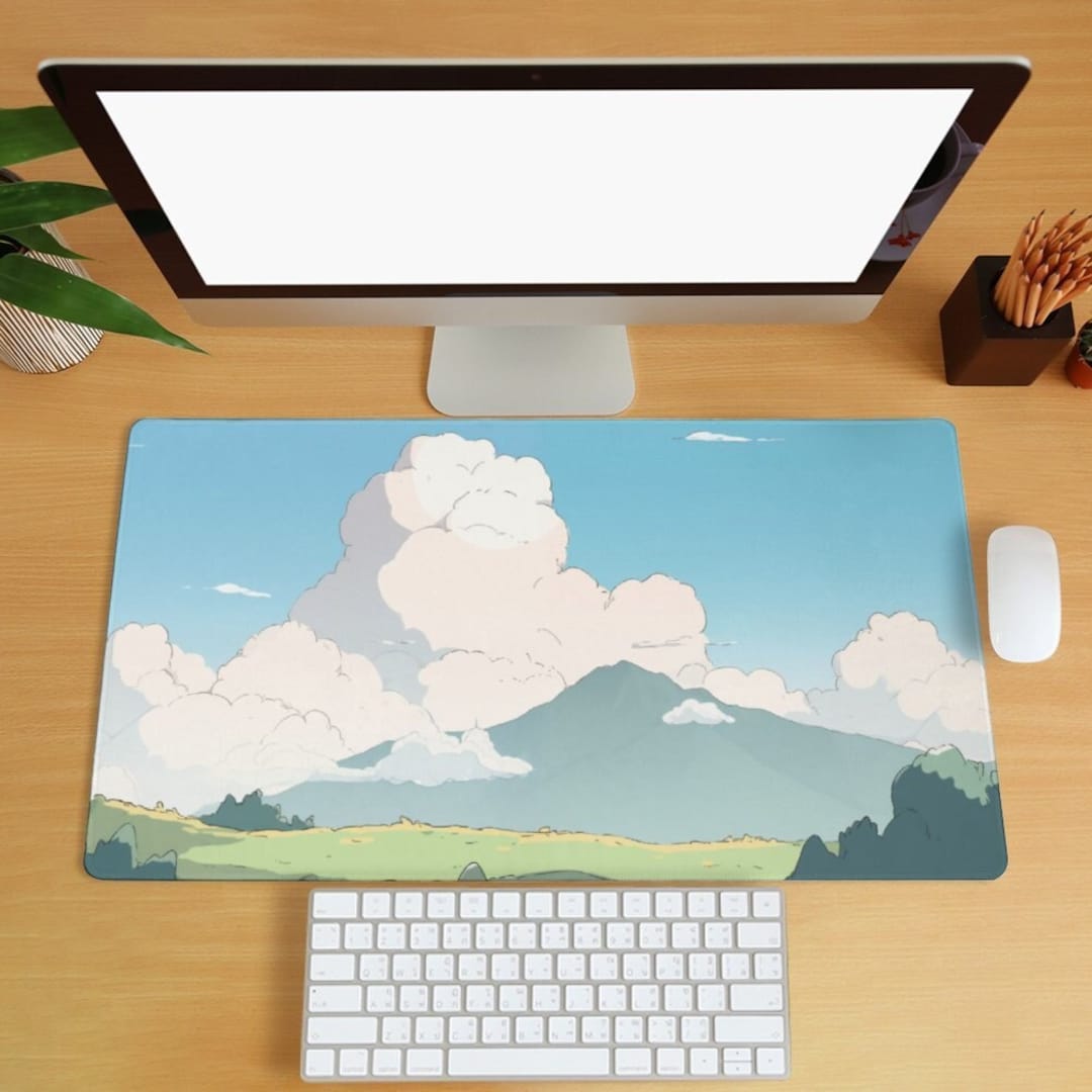 Aesthetic Nature Landscape Desk Mat Green Mountain Forest Desk Mat ...