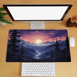 Sunset Mountains Desk Mat Fantasy Forest Landscape Desk Pad Extra Large ...