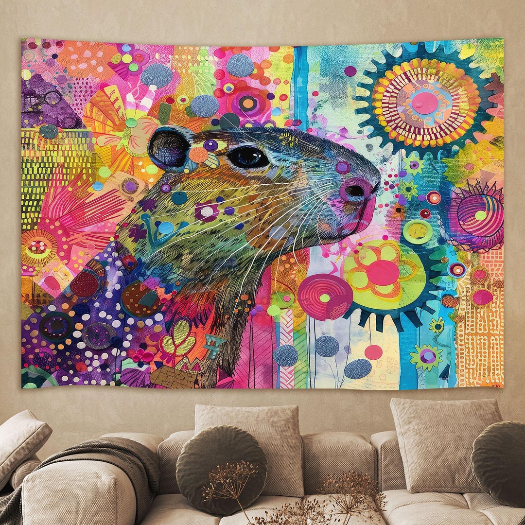 Psychedelic Rainbow Cute Capybara Tapestry Wall Art Decor, Funny ...