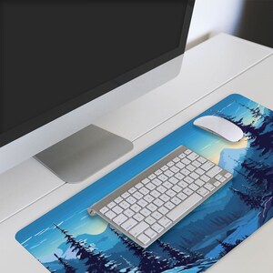 Blue Snow Mountain Desk Mat Winter Landscape Desk Mat Sunrise Forest ...