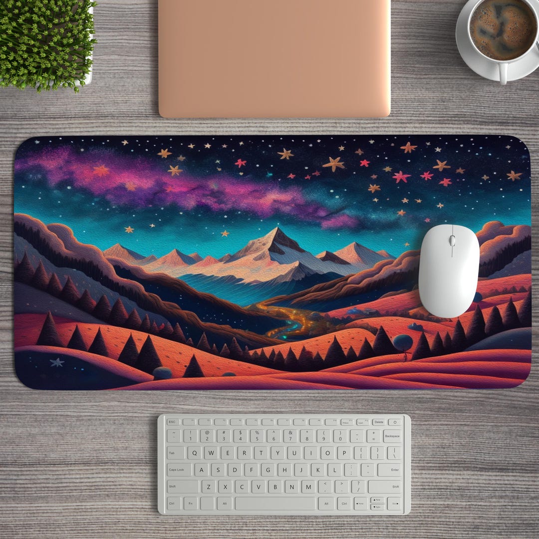 Purple Starry Sky Desk Mat Landscape Desk Padred Mountain Scenery at ...