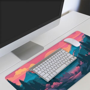 Sunset Mountains Desk Mat Forest Scenery Desk Mat Nature Landscape ...