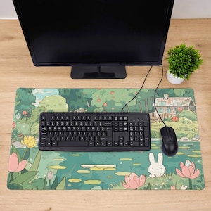Cartoon Animal Desk Mat Kawaii Green Desk Mat Cute Rabbit Gaming ...
