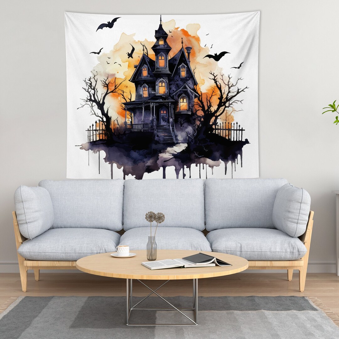 Halloween Tapestry, Haunted House Tapestry, Horror Bat Wall Tapestry ...