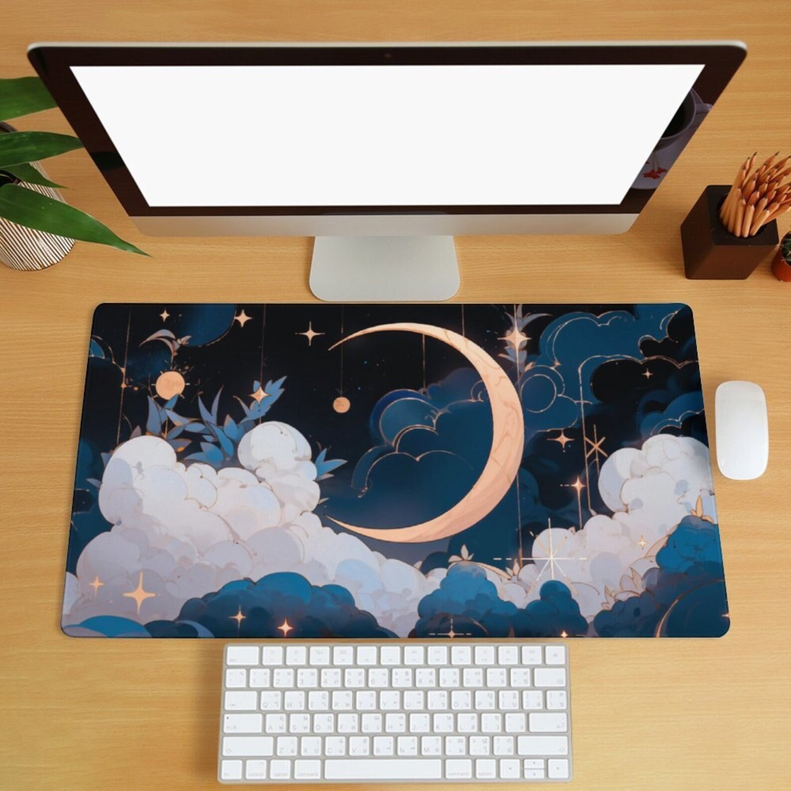 Moon and Cloud Desk Mat Celestial Large Gaming Mouse Pad Night Sky ...