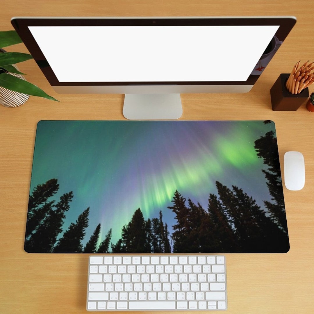 Green and Purple Aurora Desk Mat, Night Sky Desk Mat, Aurora Light ...