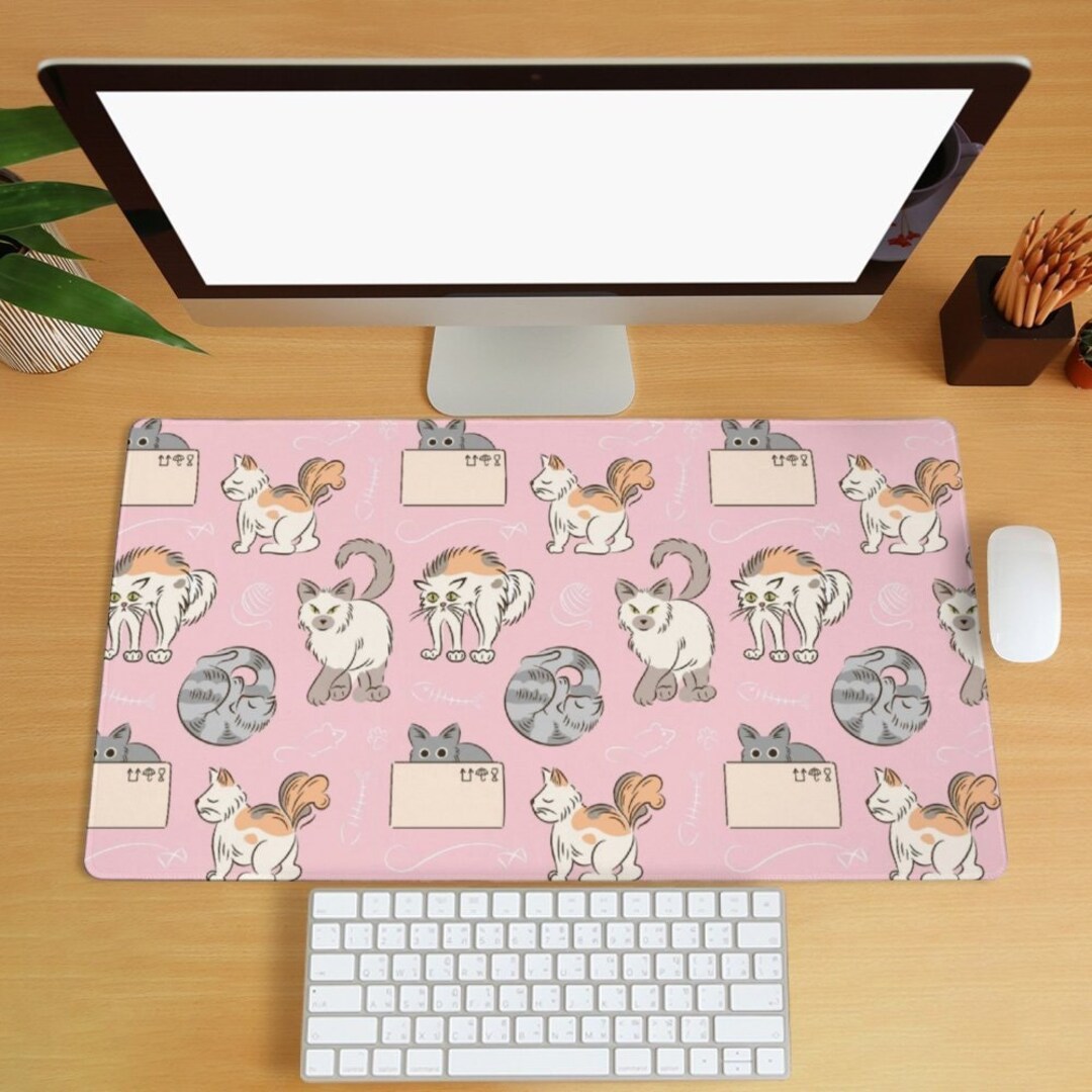 Kawaii Cat Desk Mat Cute Pink Extra Large Mousepad Funny Cat Gaming ...