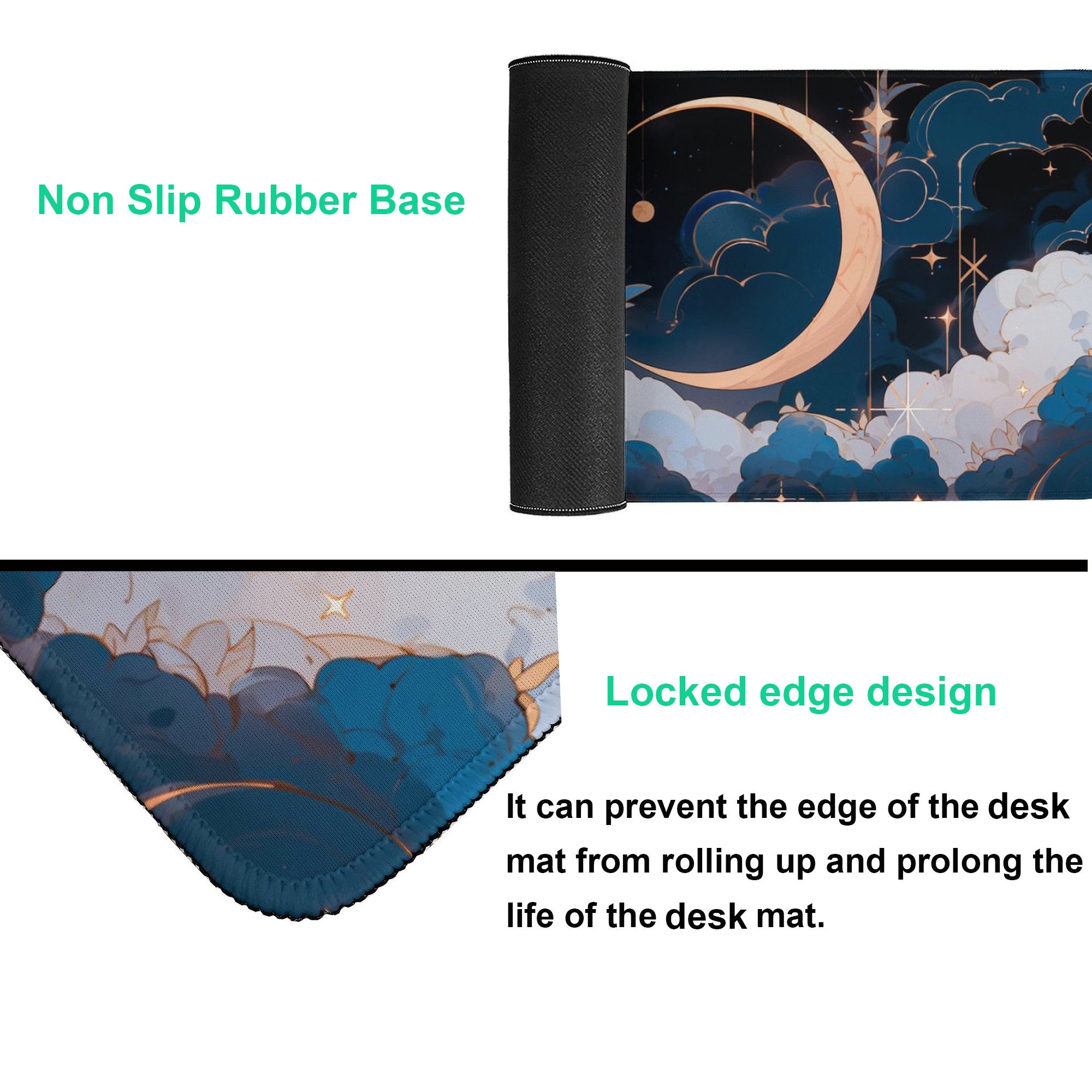 Moon and Cloud Desk Mat Celestial Large Gaming Mouse Pad Night Sky ...
