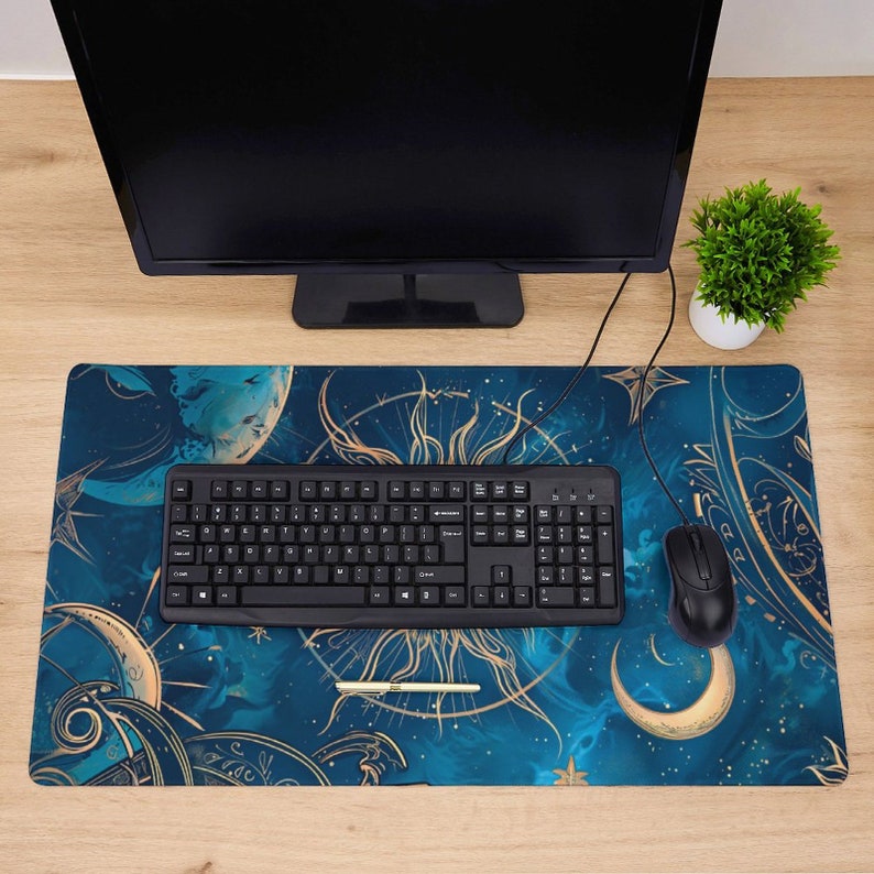 Blue Magical Desk Mat Sun and Moon Gaming Keyboard Mat Extra Large Desk ...
