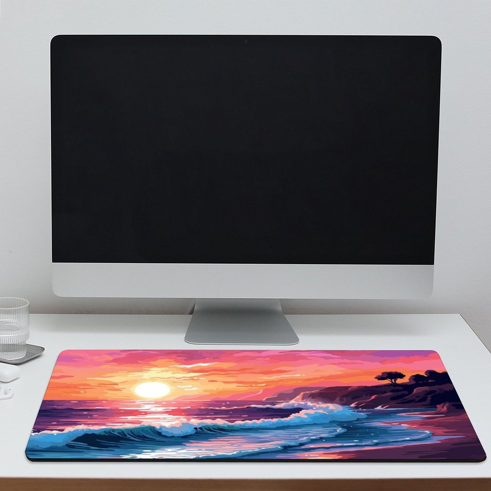 Beach Sunset Desk Mat, Beach Wave Desk Mat, Nature Aesthetic Large ...