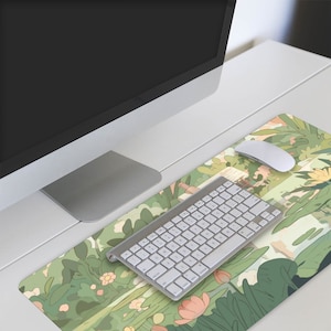 Kawaii Cartoon Green Mouse Pad, Cute Animal Desk Mat, Bunny Flower ...