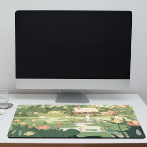 Kawaii Cartoon Green Mouse Pad, Cute Animal Desk Mat, Bunny Flower ...