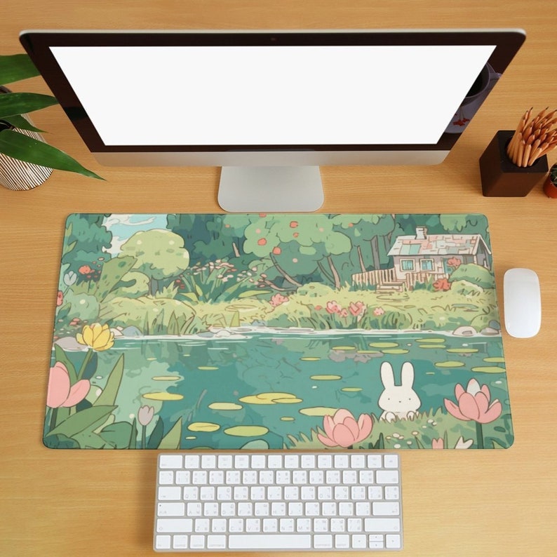 Cartoon Animal Desk Mat Kawaii Green Desk Mat Cute Rabbit - Etsy