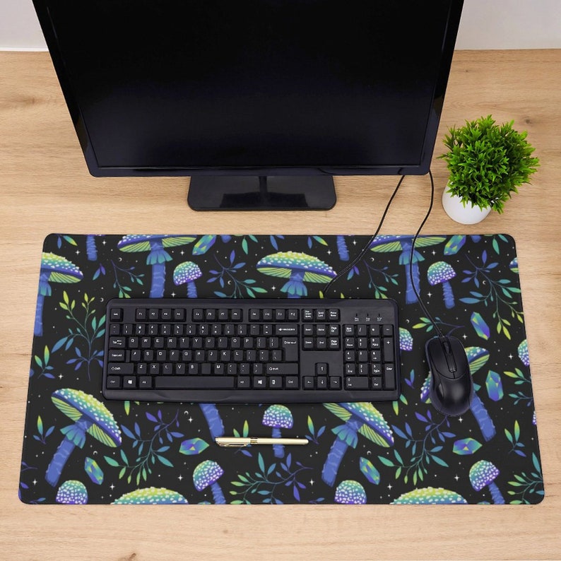 Psychedelic Mushroom Desk Mat Black Aesthetic Mouse Pads Plant Large ...