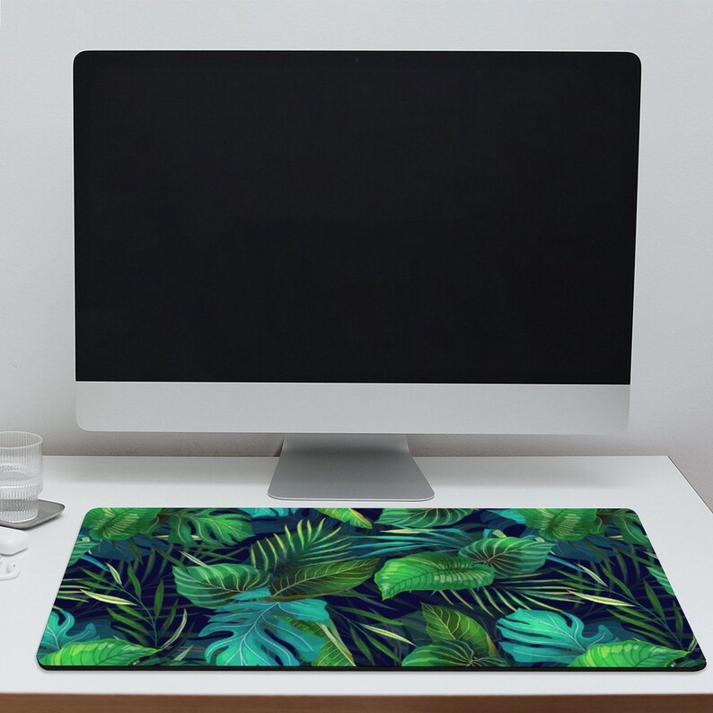 Dark Monstera Leaves Desk Mat, Tropical Plants Desk Mat, Nature Mouse ...