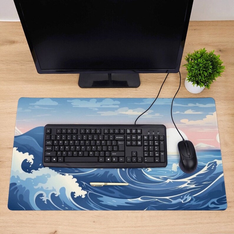 Ocean Waves Desk Mat, Blue Waves, Desk Mat, Anime Aesthetic Mouse Pad ...