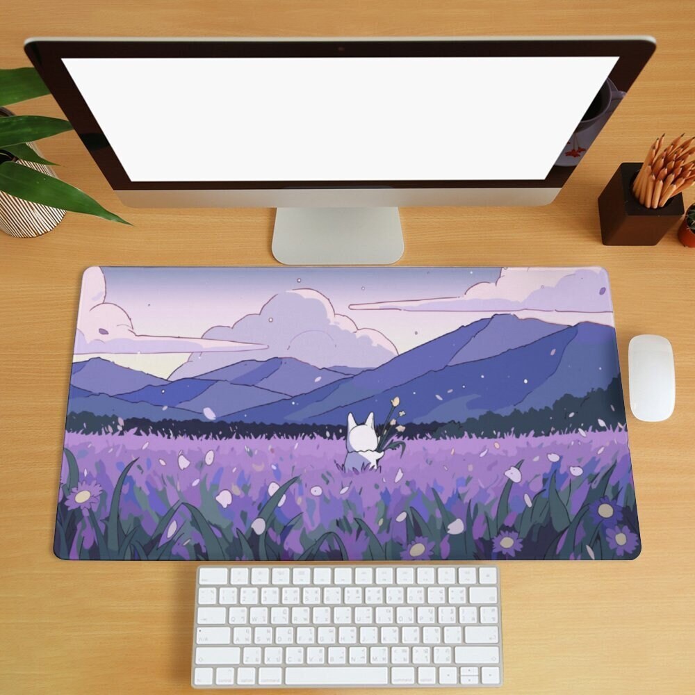 Cute Purple Plant Desk Mat Kawaii Cartoon Desk Mat Mountain - Etsy