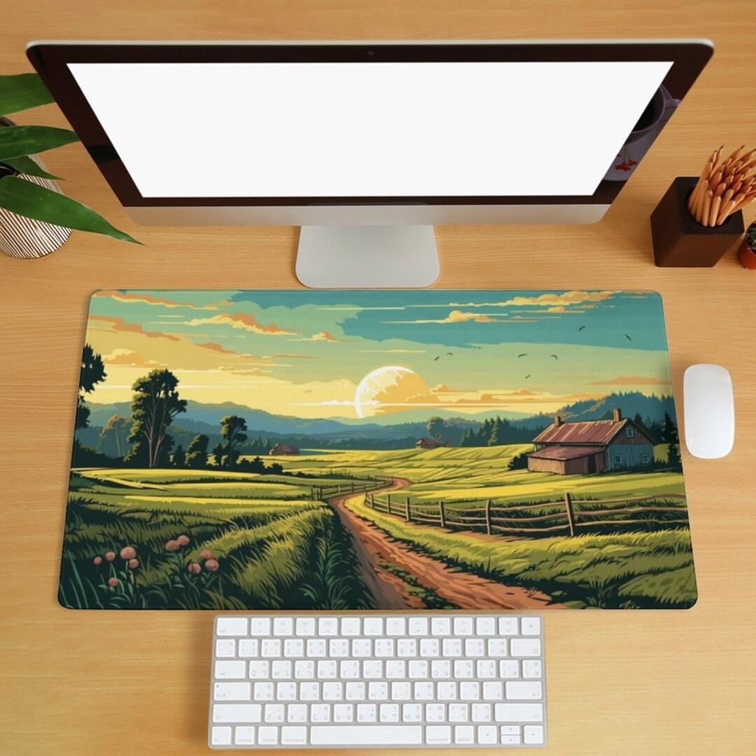 Countryside Landscape Desk Mat, Sunset Nature Desk Mat, Forest Gaming ...
