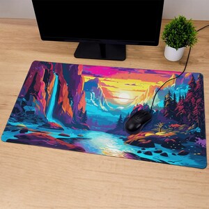 Mountain Sunset Desk Mat, Colorful Mouse Pad, Landscape Mousemat ...