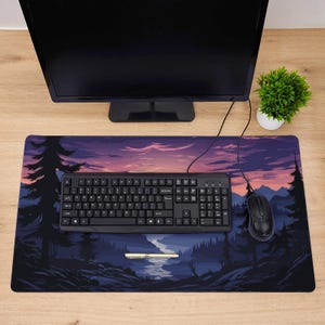 Sunset Mountains Desk Mat Fantasy Forest Landscape Desk Pad Extra Large ...