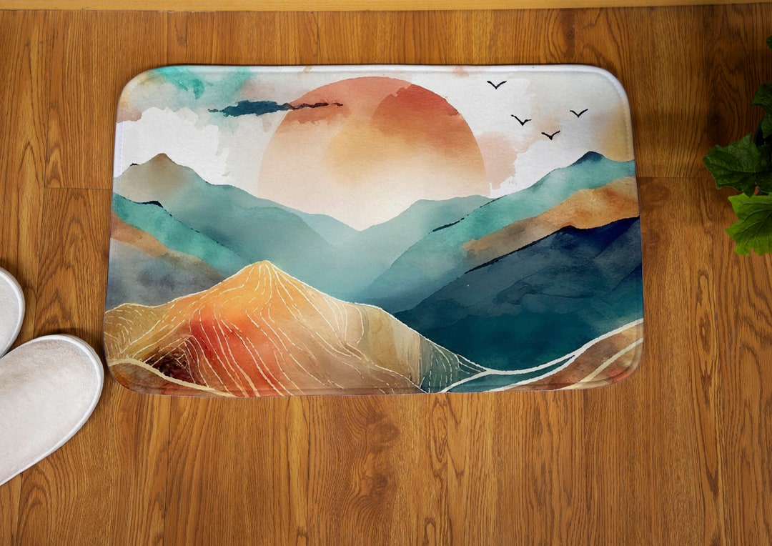 Abstract Mountain Bath Mat Nature Bathroom Rugs Mountain - Etsy