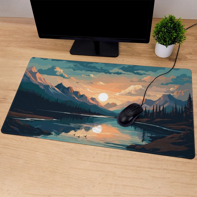 Natural Scenery Desk Mat, Sunrise Forest Desk Mat, Mountain Sun Desk ...