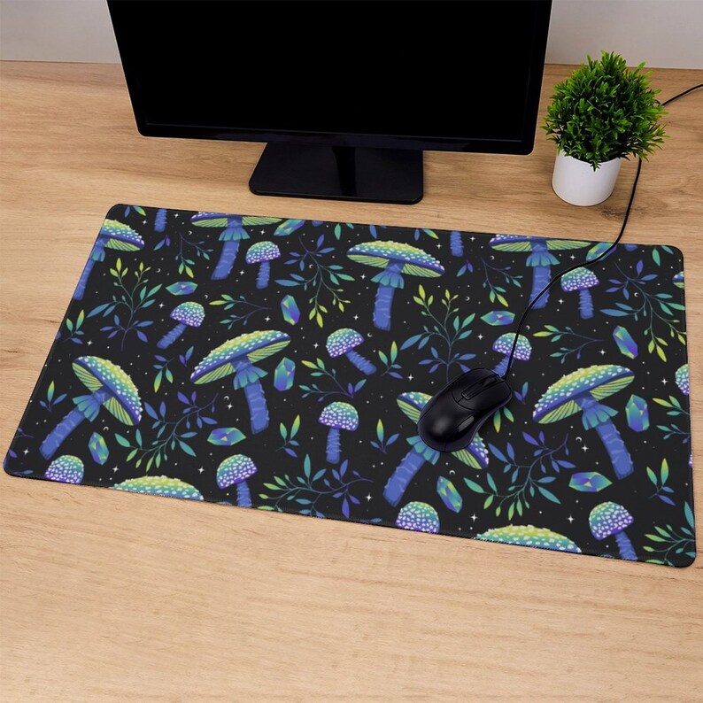 Psychedelic Mushroom Desk Mat Black Aesthetic Mouse Pads Plant Large ...