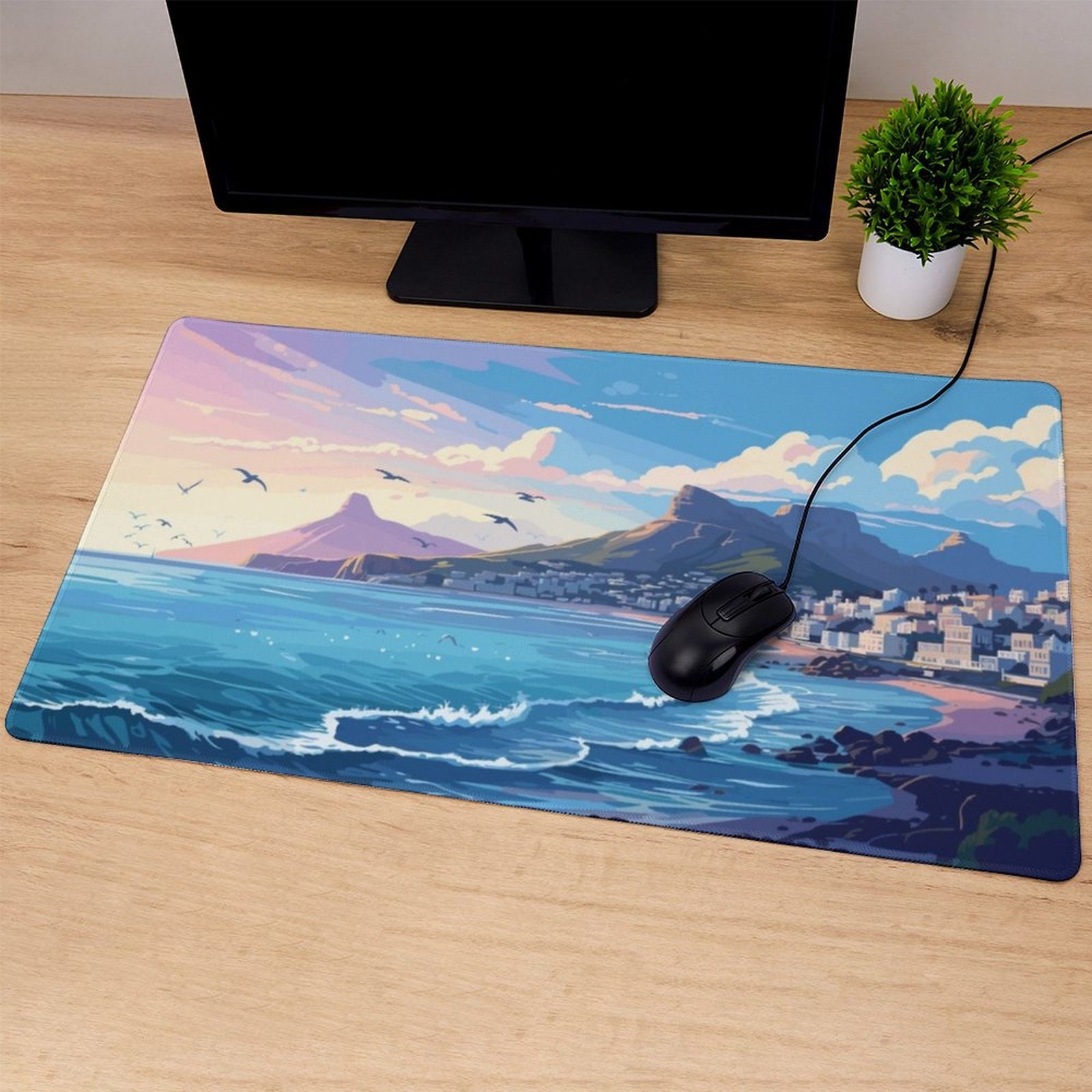 Ocean Waves Desk Mat, Sunset Beach Desk Mat, Blue Sky Clouds Desk Mat ...