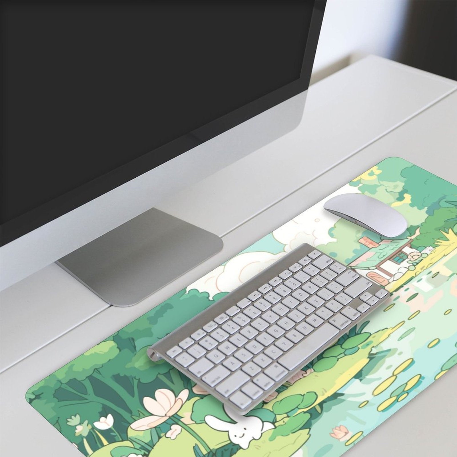 Kawaii Cartoon Animal Desk Mat Green Plant Flower Plant Desk Pad Cute ...